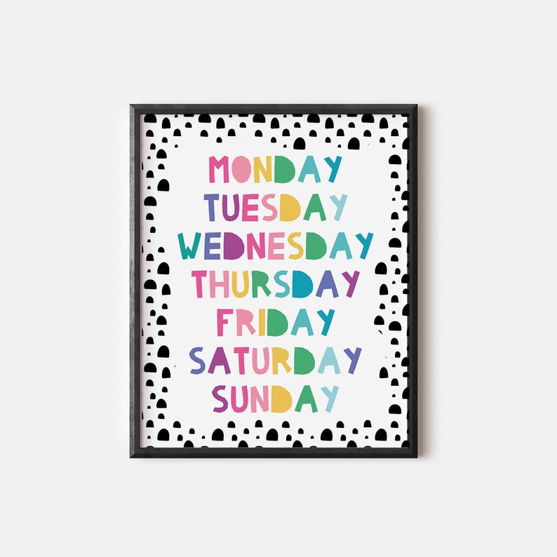 Rainbow Days of the Week, Playroom Educational Poster, Rainbow Nursery ...