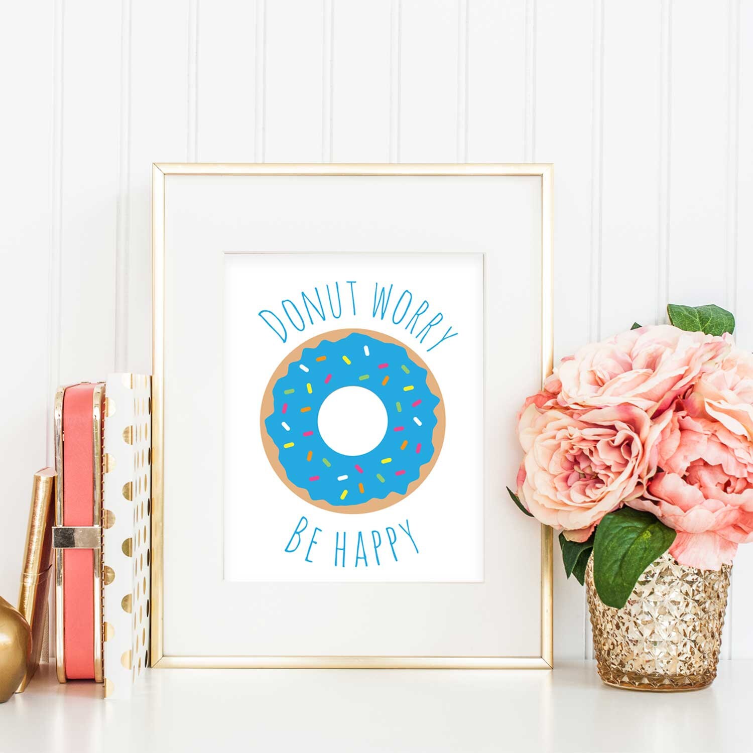 Donut Worry Be Happy Digital Art Print Donut Wall Decor - Etsy