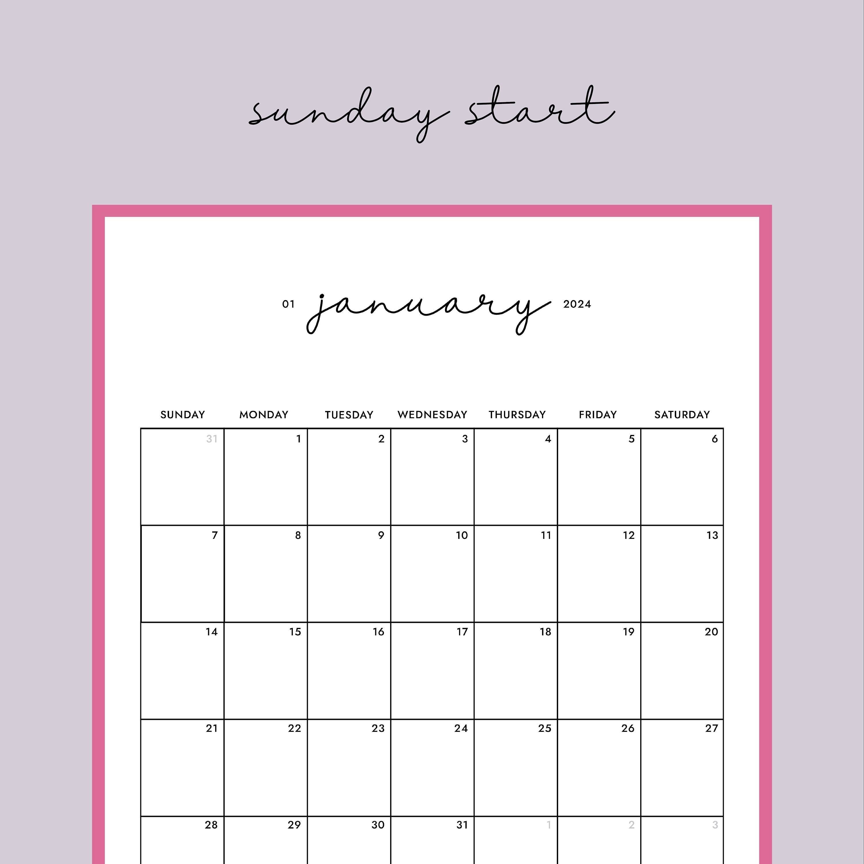 2024 Minimalist Calendar Printable, Blank Calendar for 2024, Monthly ...