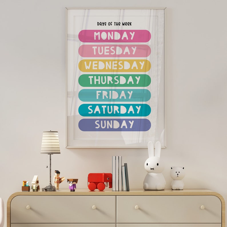 Rainbow Days of the Week Poster, Printable Educational Wall Art ...