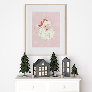 Pink Santa Art Print, Pink Holiday Printable, Pink Christmas Wall Art ...