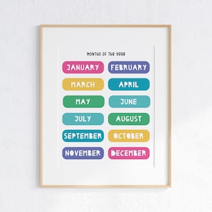 Rainbow Months of the Year Poster, Playroom Educational Poster, Rainbow ...