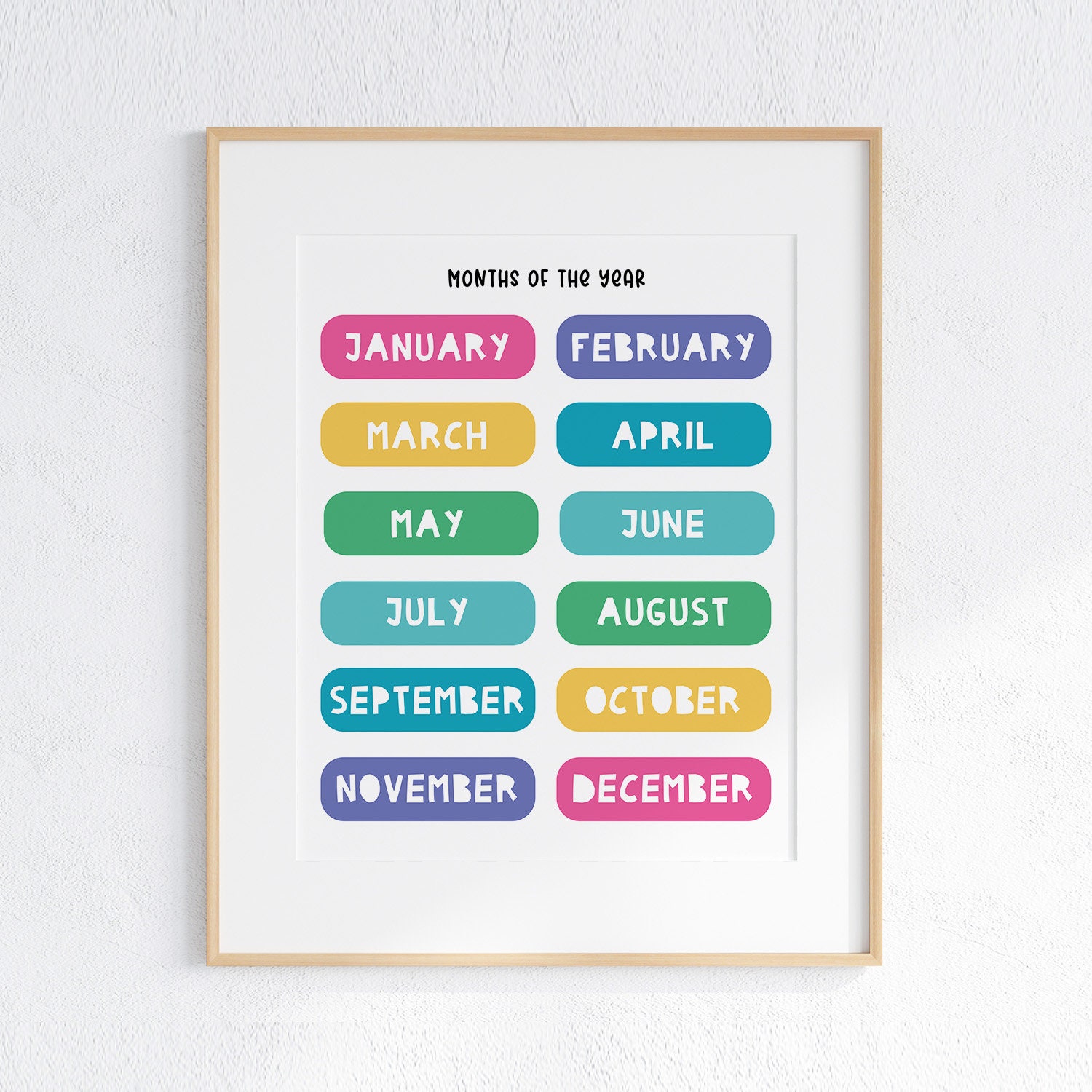 Rainbow Months of the Year Poster, Playroom Educational Poster, Rainbow ...