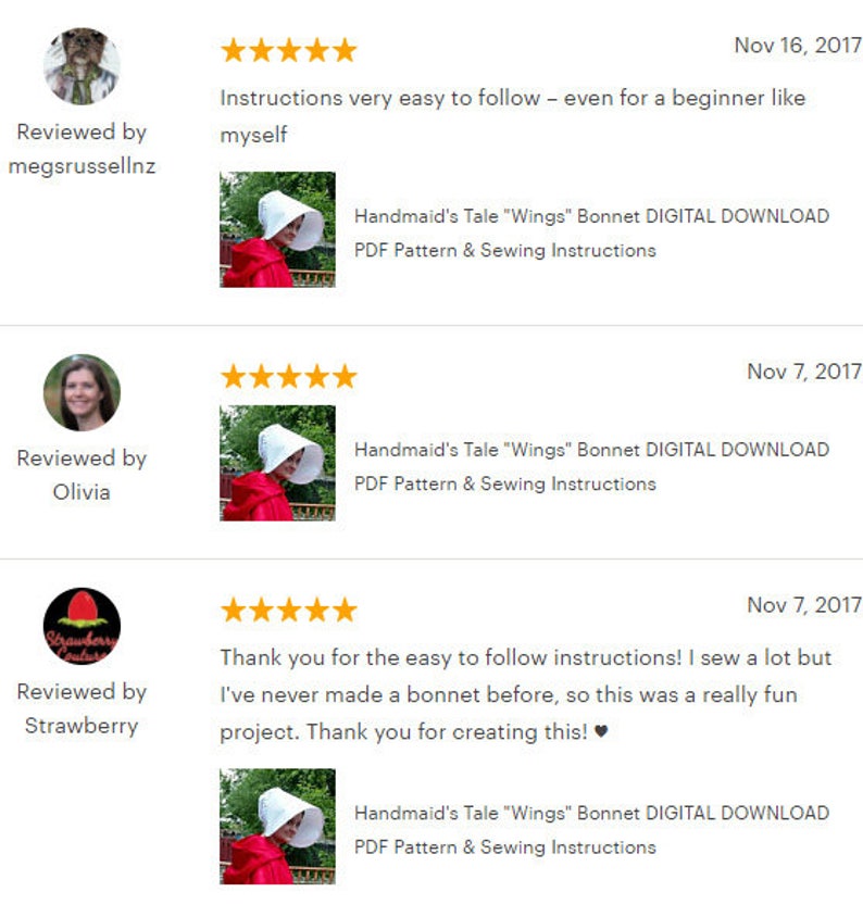 Handmaid's Tale "wings" Bonnet DIGITAL DOWNLOAD PDF Pattern & Sewing ...