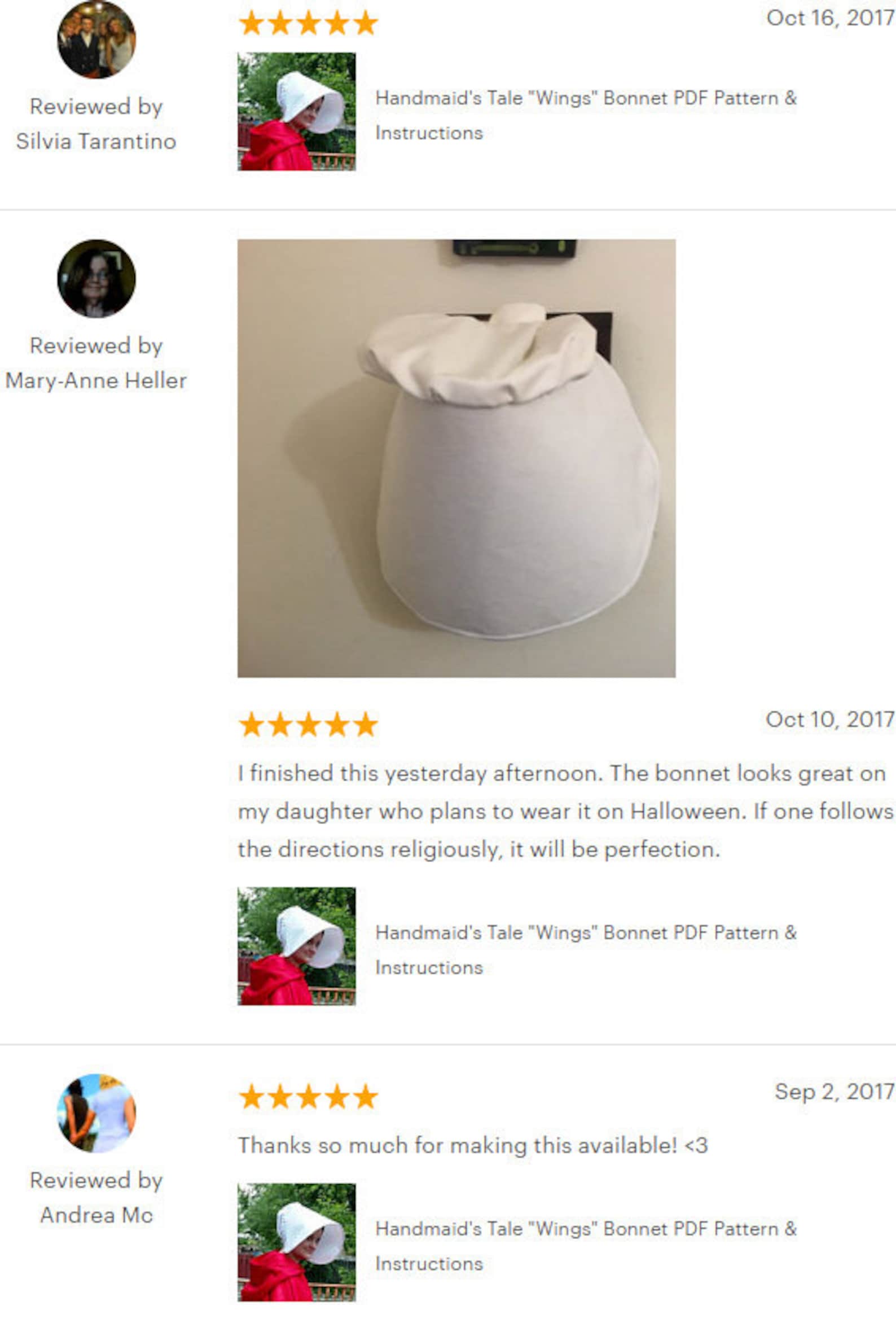 Handmaid's Tale "wings" Bonnet DIGITAL DOWNLOAD PDF Pattern & Sewing ...