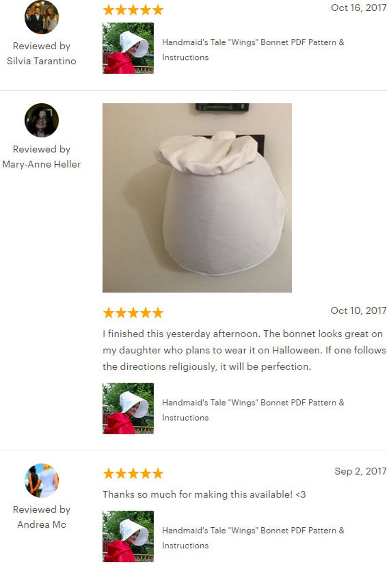 Handmaid's Tale "wings" Bonnet DIGITAL DOWNLOAD PDF Pattern & Sewing ...