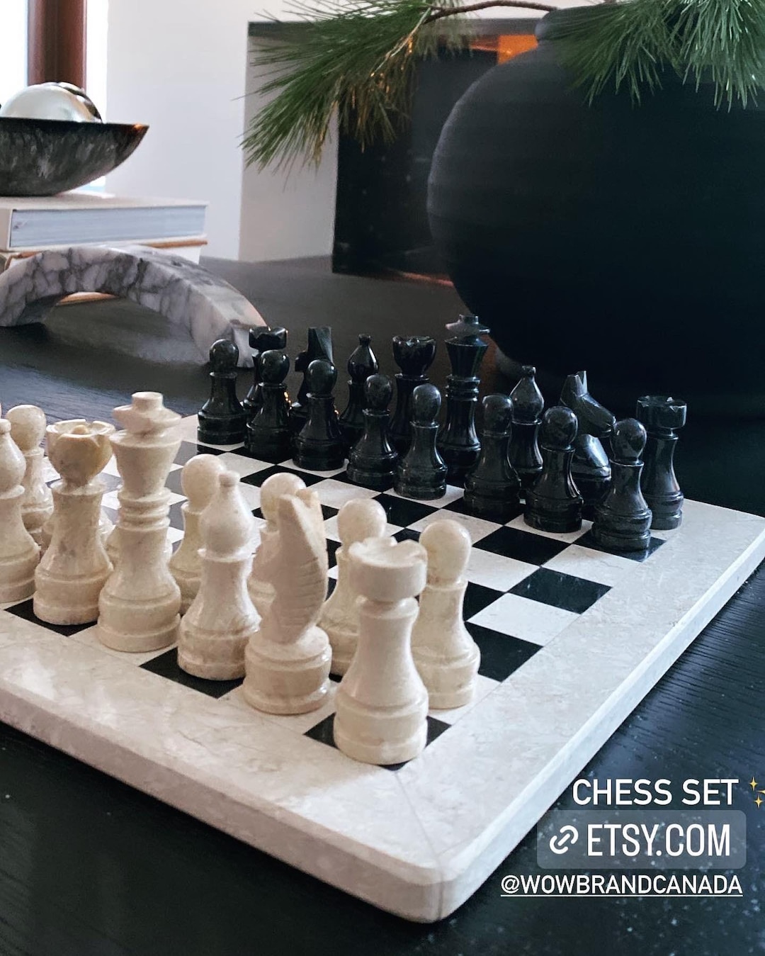 Chess Set - Classic Marble Chess Set in Beige and Black - Customizable ...