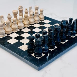 Chess Set - Classic Marble Chess Set in Beige and Black - Customizable ...