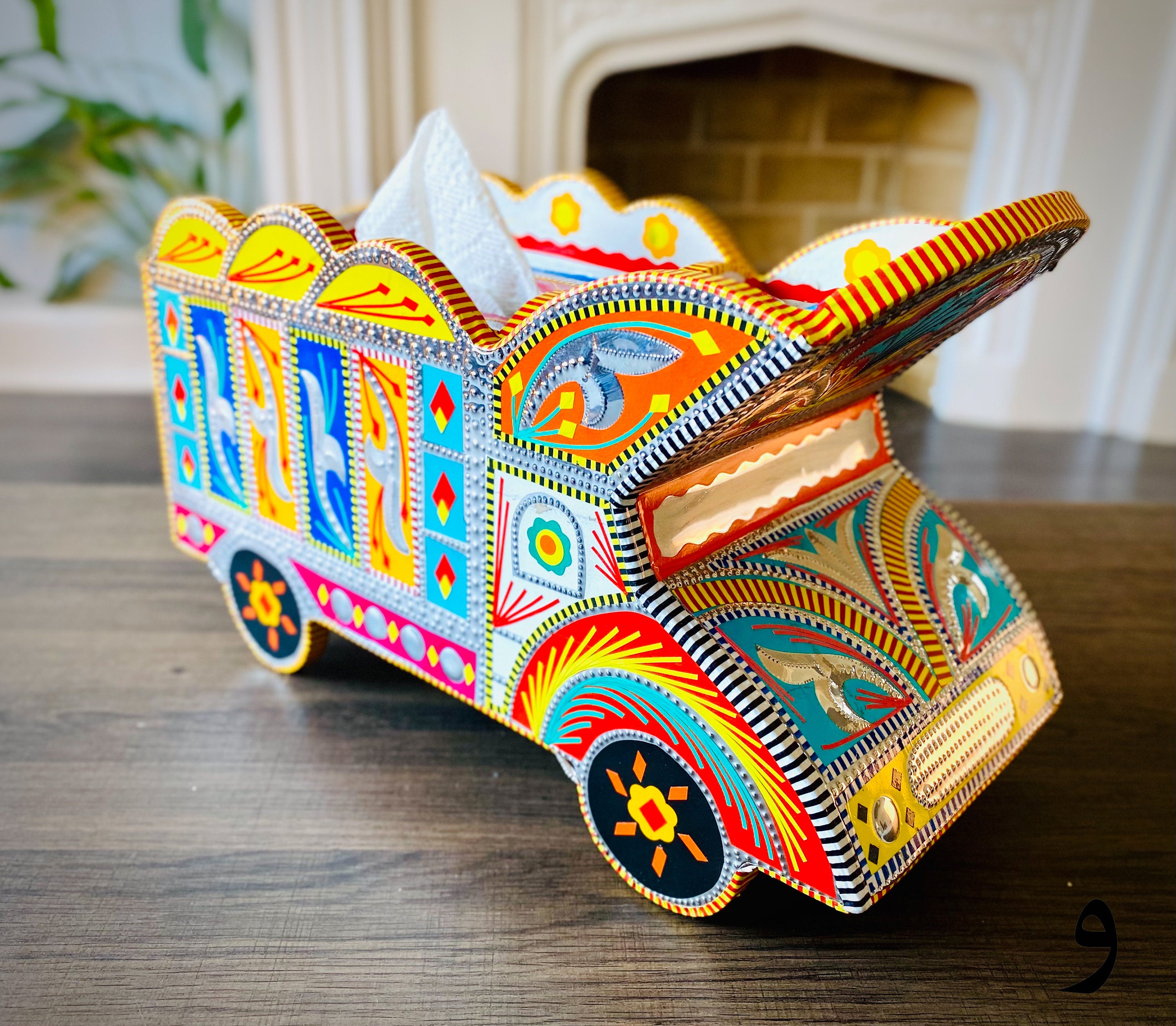 Tissue Box Handmade Truck Art Fancy Design Colorful Decorative Tissue Holder for Home Office Unique Gift Idea