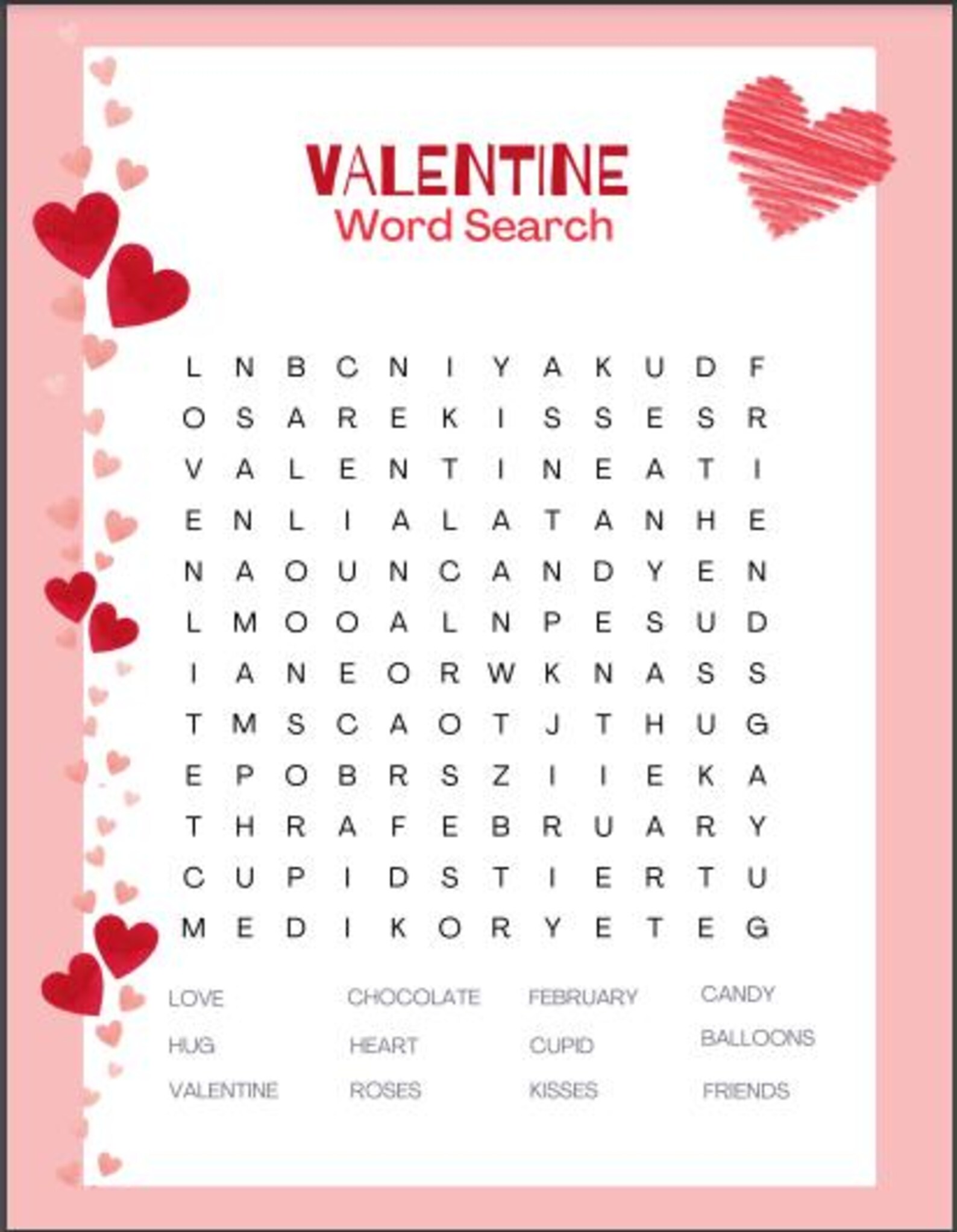 Printable Valentine Word Search for Elementary School Valentine Parties ...
