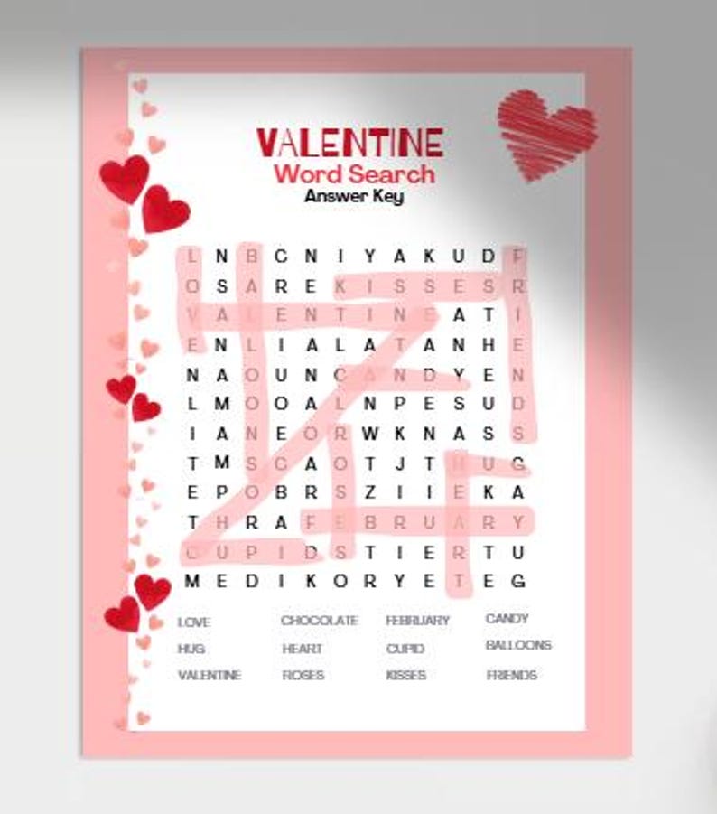 Printable Valentine Word Search for Elementary School Valentine Parties ...