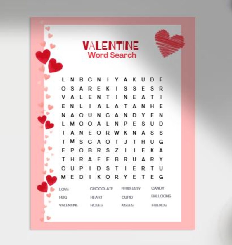 Printable Valentine Word Search for Elementary School Valentine Parties ...