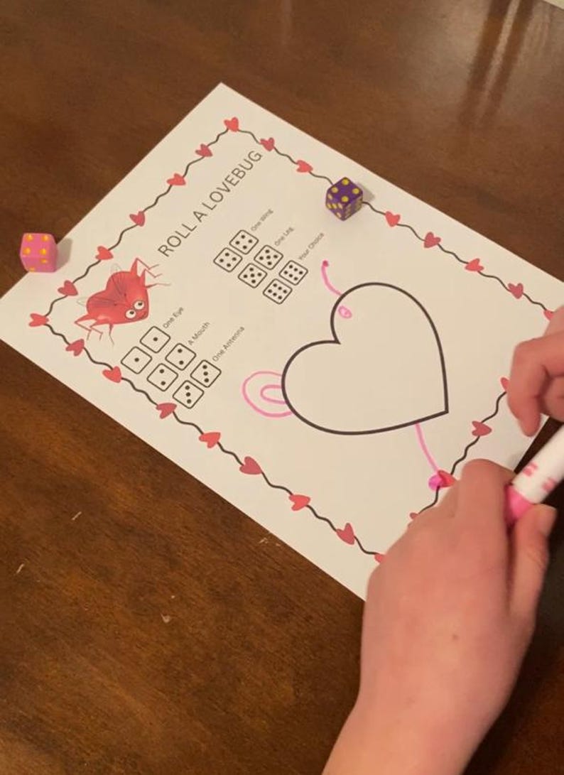 Roll a Lovebug Valentine Game for Kids Parties, Elementary School ...