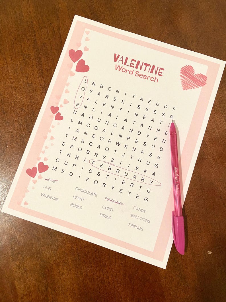 Printable Valentine Word Search for Elementary School Valentine Parties ...