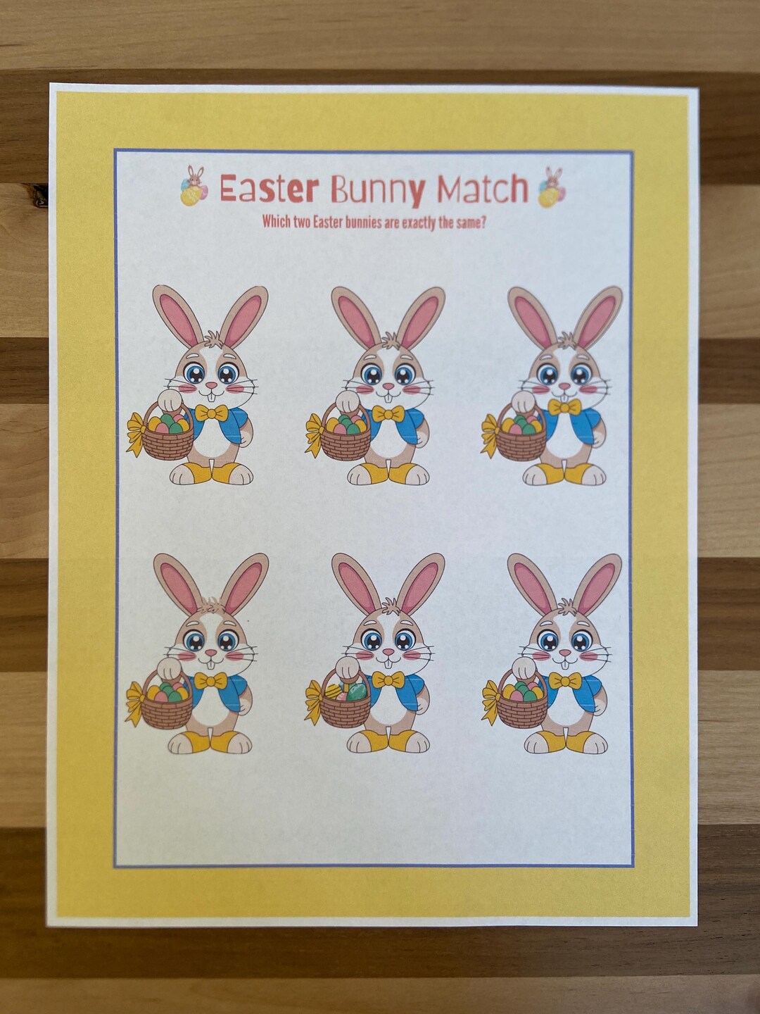 Printable Easter Bunny Match Activity Page for Home, Church, Classroom ...