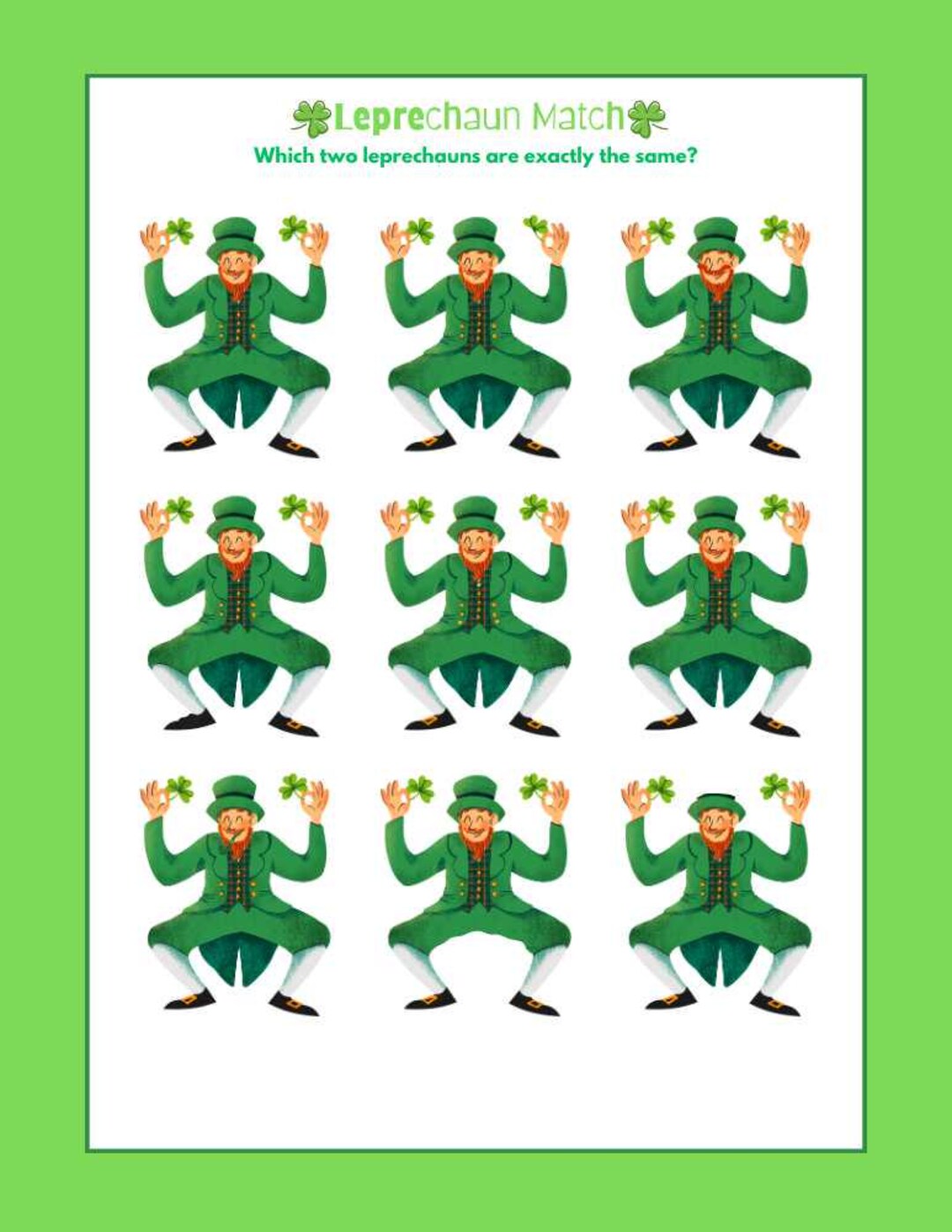 St. Patrick's Day Leprechaun Matching Game for Elementary School Kids ...