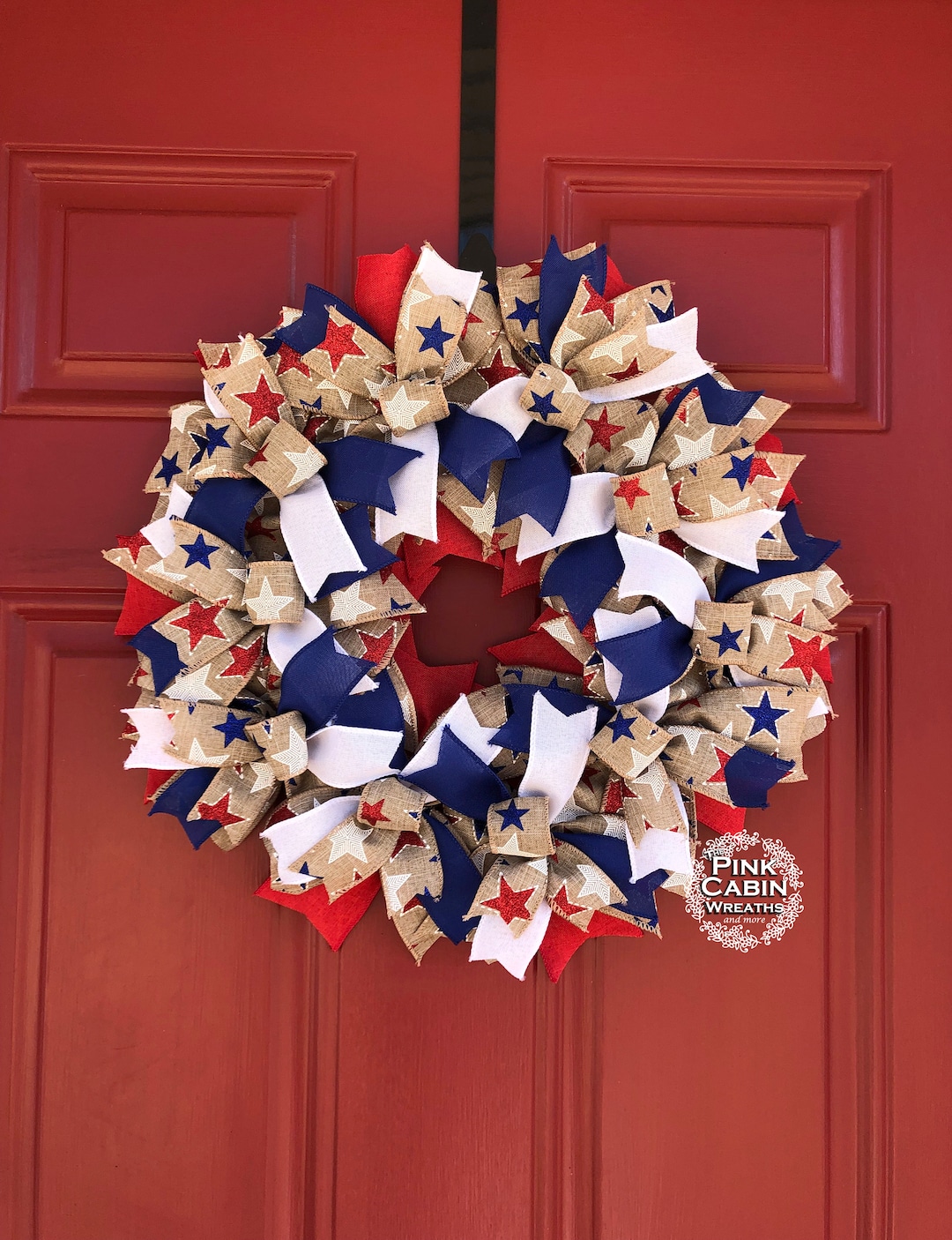 Patriotic Red White Blue Ribbon Wreath for Front Door, Medium Americana ...