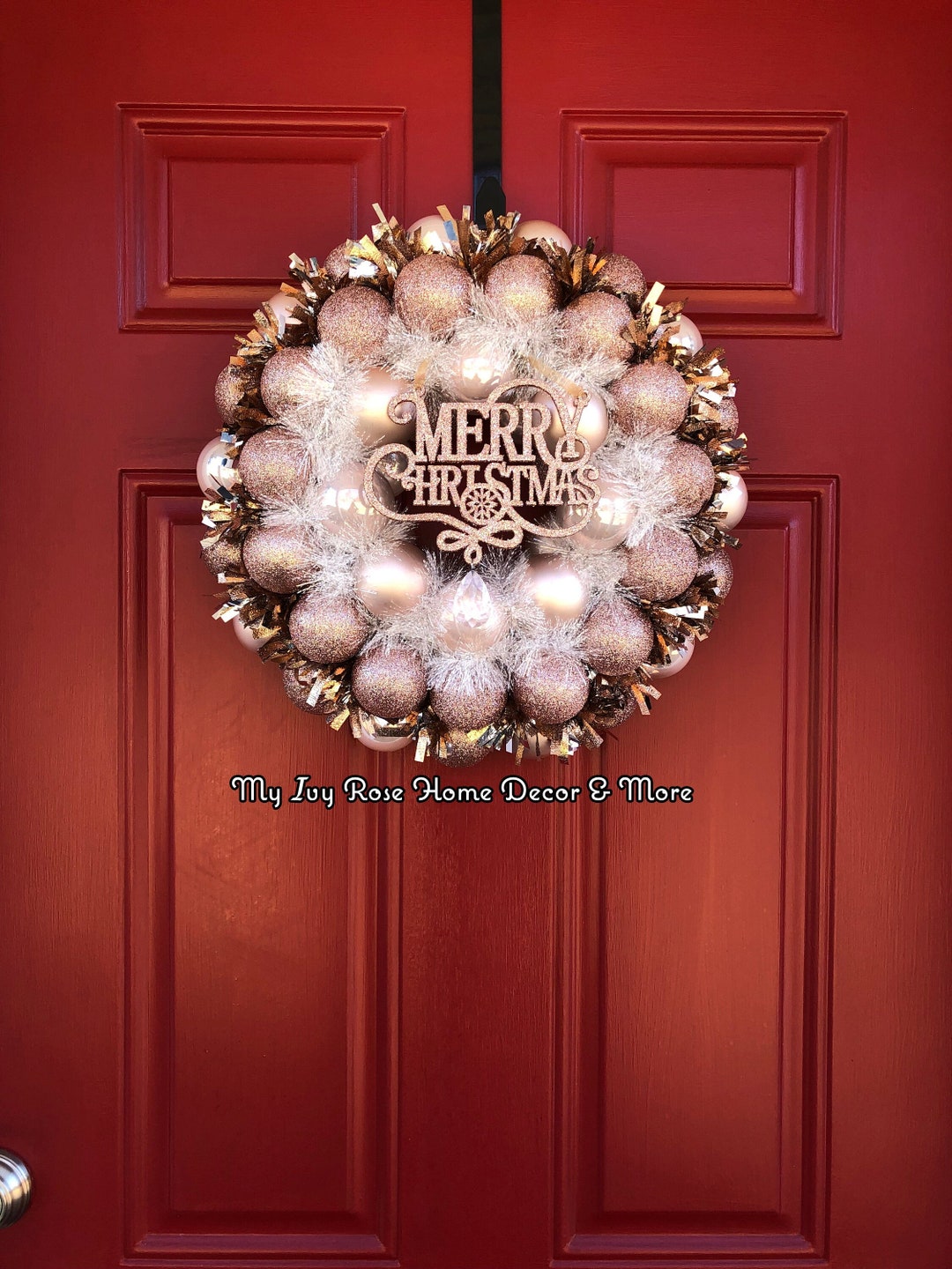 Rose Gold Bulb Wreath, Christmas Front Door Wreath, Holiday Decor ...