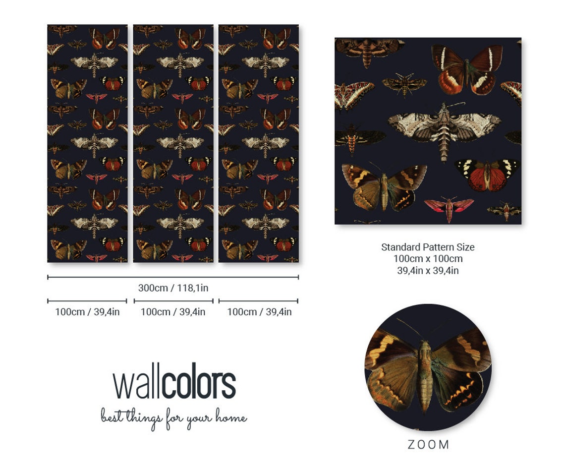 Vintage Wallpaper Moths and Butterflies Pattern Removable | Etsy