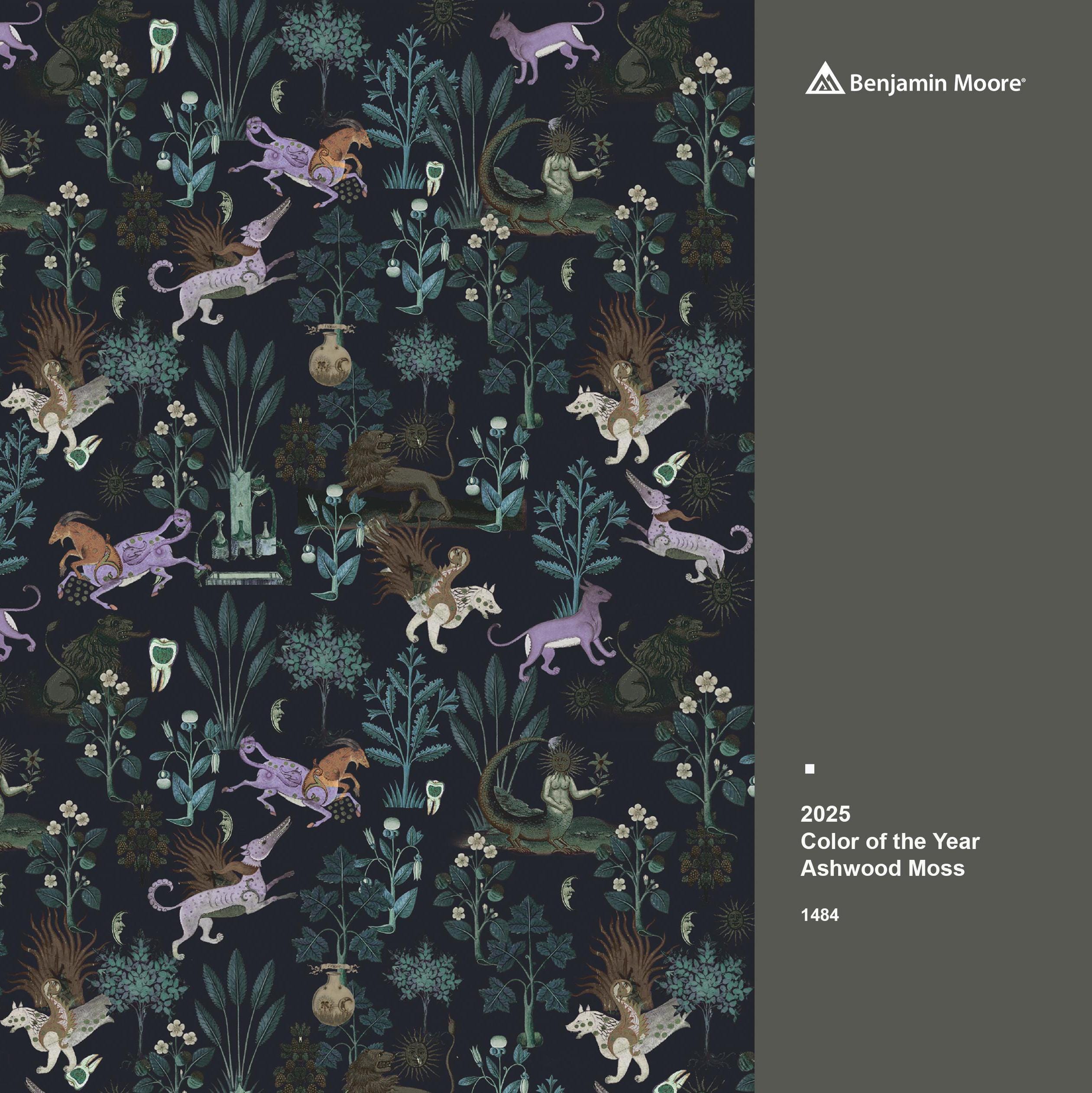 Botanical Beast Wallpaper: Purple Lion & Horse Mural, Black Background ...