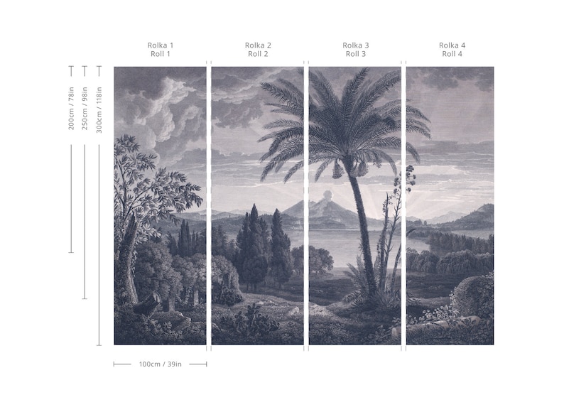 Tropical Volcano Vista Wallpaper: Blue Scenic Mural, Peel & Stick or ...