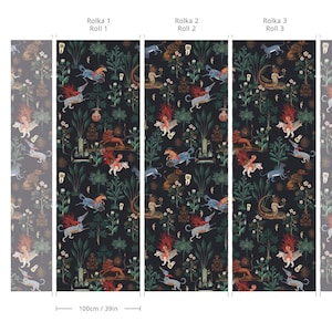 Botanical Mythical Beasts Wallpaper: Black Horse & Lion Wall Mural #B28 ...