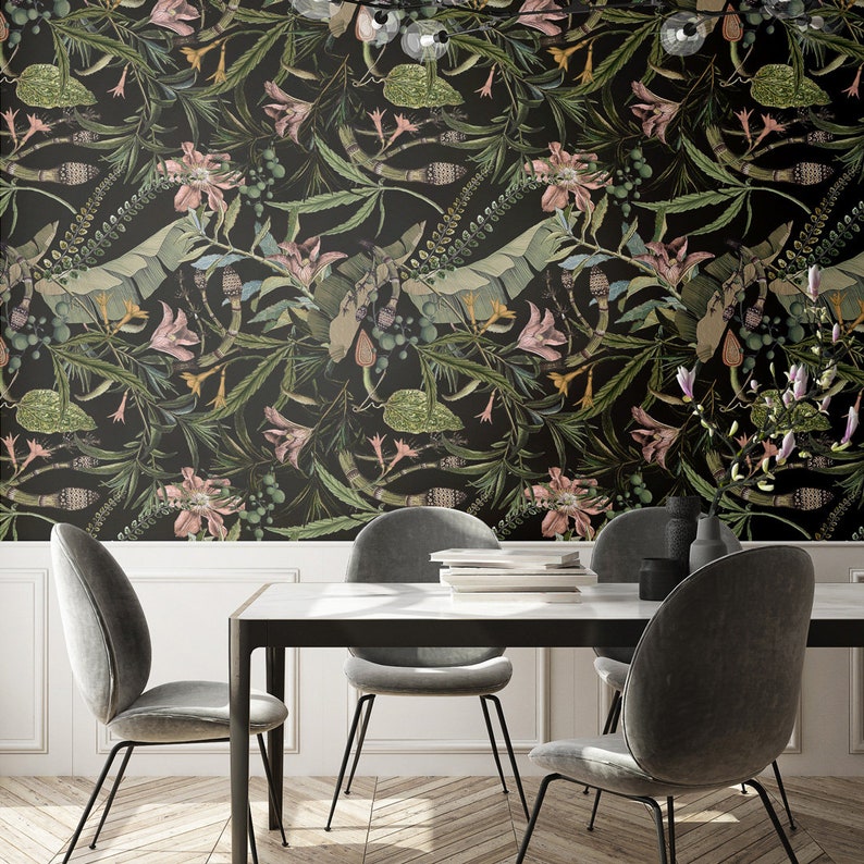 Botanical Wallpaper Magic Forest Wall Mural Plants | Etsy