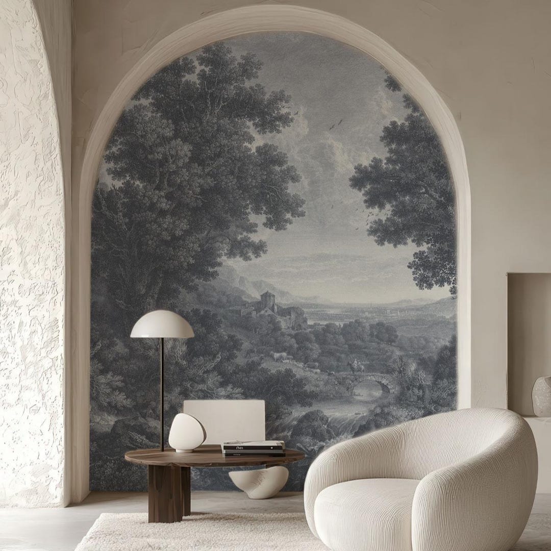 Blue Valley Landscape Wallpaper Mural: Vintage Peel and Stick Decor # ...