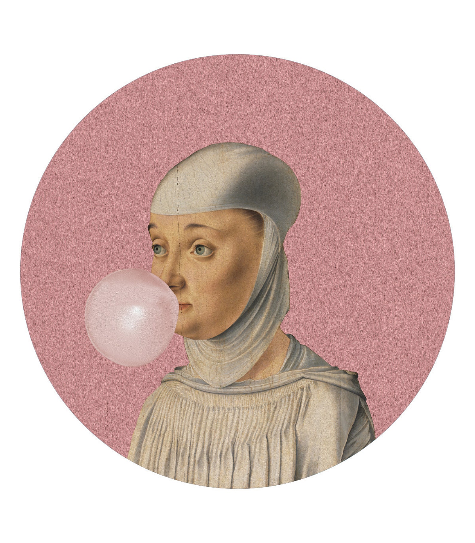Woman With Bubble Gum Circle Sticker Pink Backgroung Vintage - Etsy