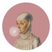 Woman With Bubble Gum Circle Sticker, Pink Backgroung, Vintage Portrait ...