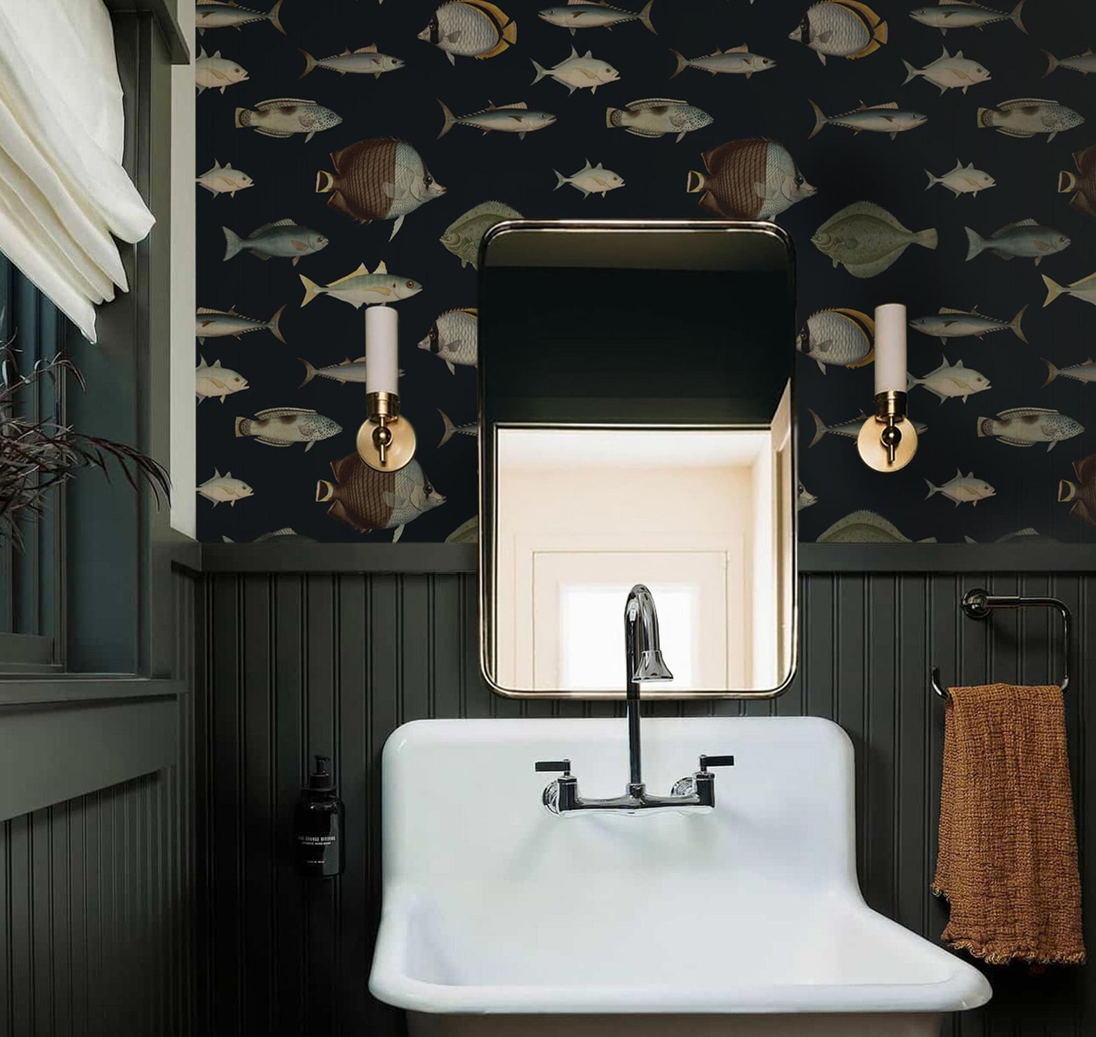 Navy Blue Fish Wallpaper: Peel and Stick Removable Wall Decor #V6 - Etsy