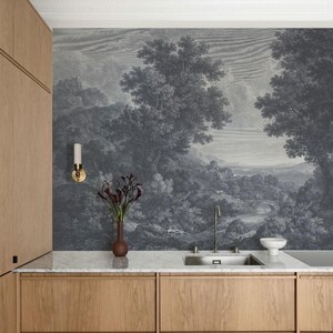 Blue Valley Landscape Wallpaper Mural: Vintage Peel and Stick Decor # ...
