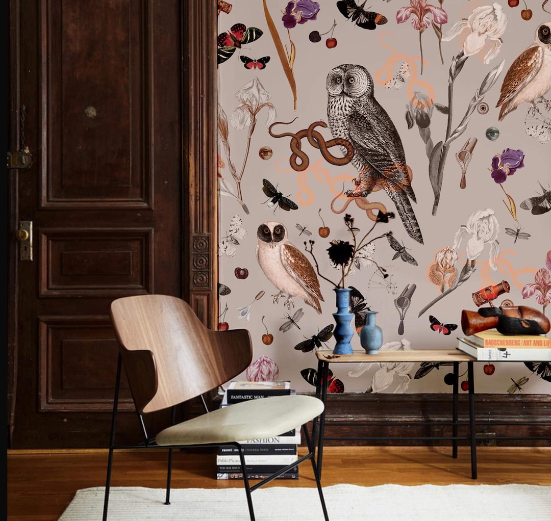 Pink Owls Wallpaper - Vintage Wallpaper, Secret Garden With Butterfly ...