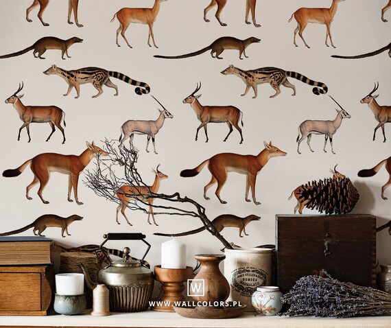 Removable Vintage Wallpaper Forest Animals Pattern - Etsy