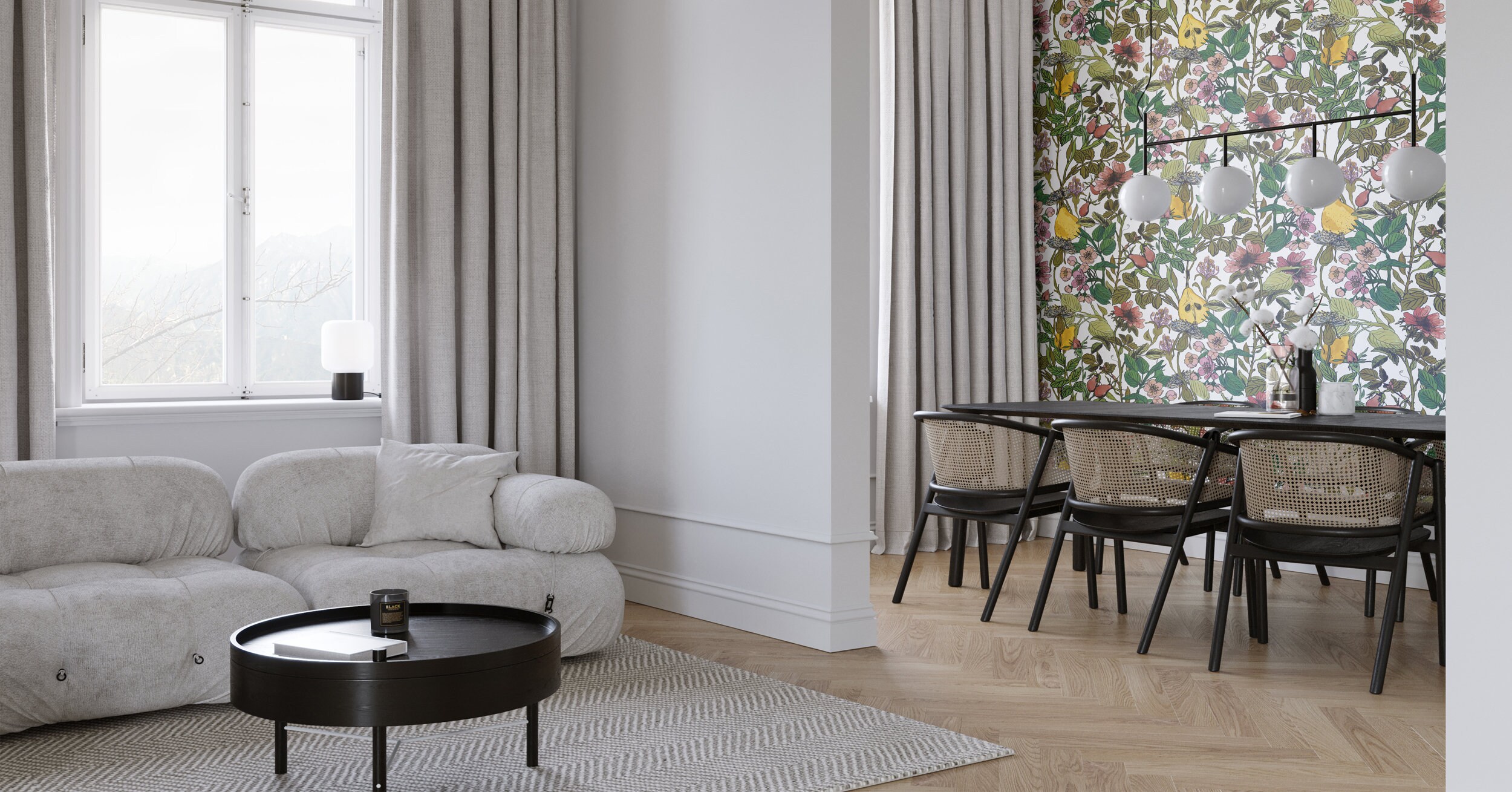 Botanical Wallpaper Home Garden Flowers and Pears Wall | Etsy