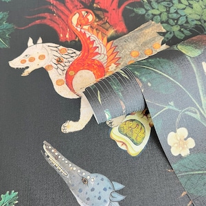 Mythical Beasts Wallpaper: Dark Tropical Mural, Peel and Stick or Non ...