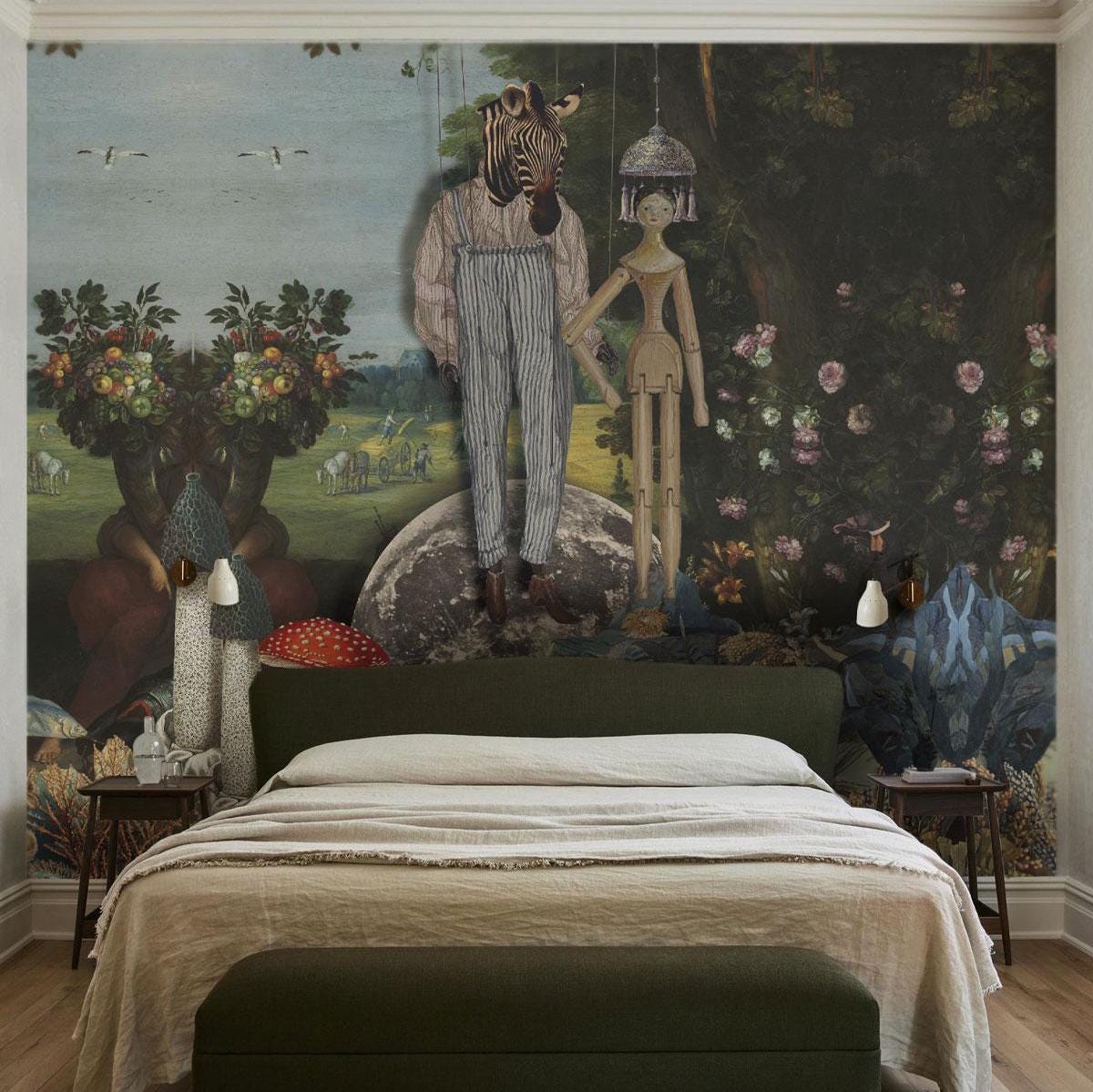 Puppets Collage Wallpaper: Peel & Stick Fairy Tale Wall Mural #W5 - Etsy