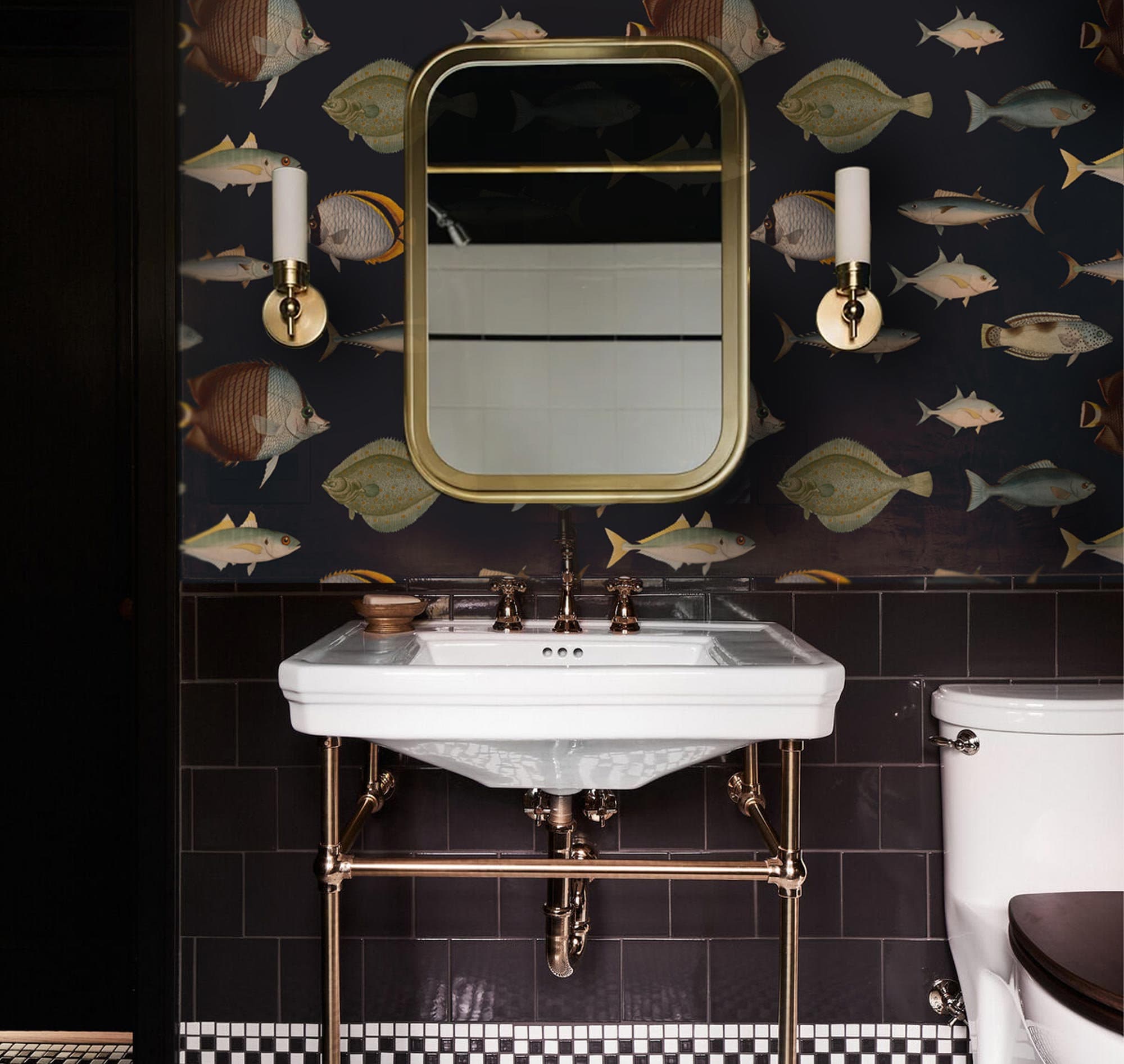 Navy Blue Fish Wallpaper: Peel and Stick Removable Wall Decor #V6 - Etsy