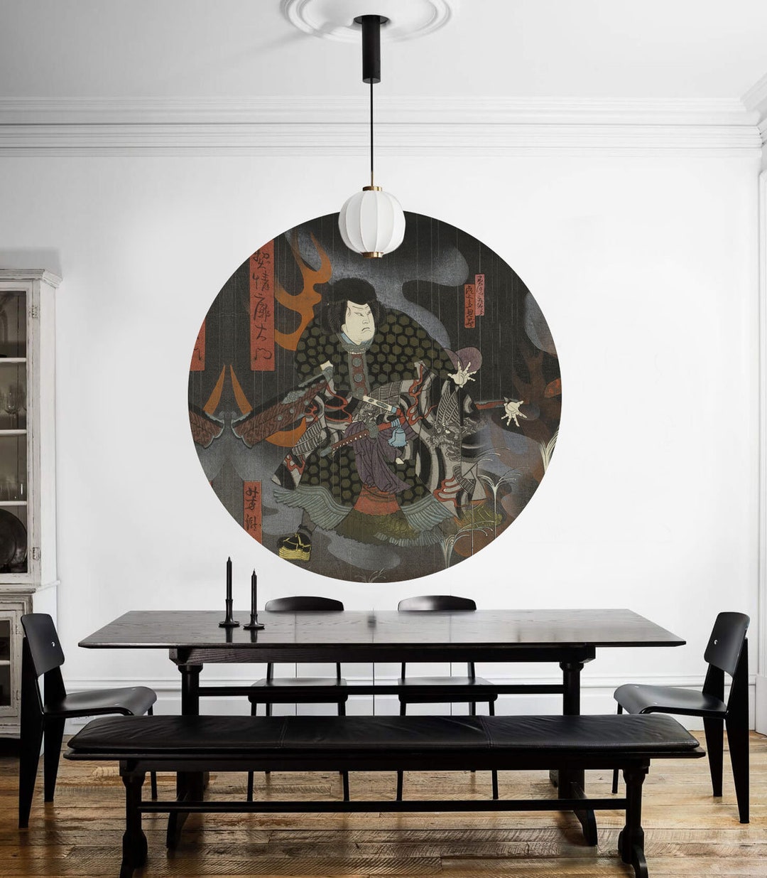 Samurai Japan Wall Mural: Geometric Peel and Stick Circle Wallpaper - Etsy