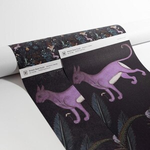 Botanical Beast Wallpaper: Purple Lion & Horse Mural, Black Background ...