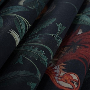 Botanical Mythical Beasts Wallpaper: Black Horse & Lion Wall Mural #B28 ...