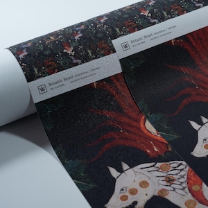 Botanical Mythical Beasts Wallpaper: Black Horse & Lion Wall Mural #B28 ...