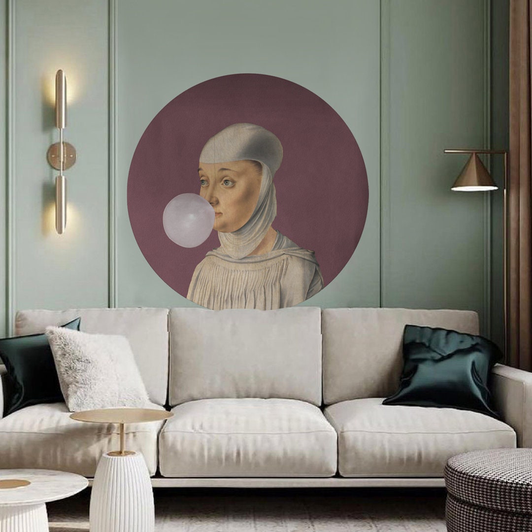 Circle Wallpaper Woman With Bubble Gum Circle, Removable Wall Decal ...