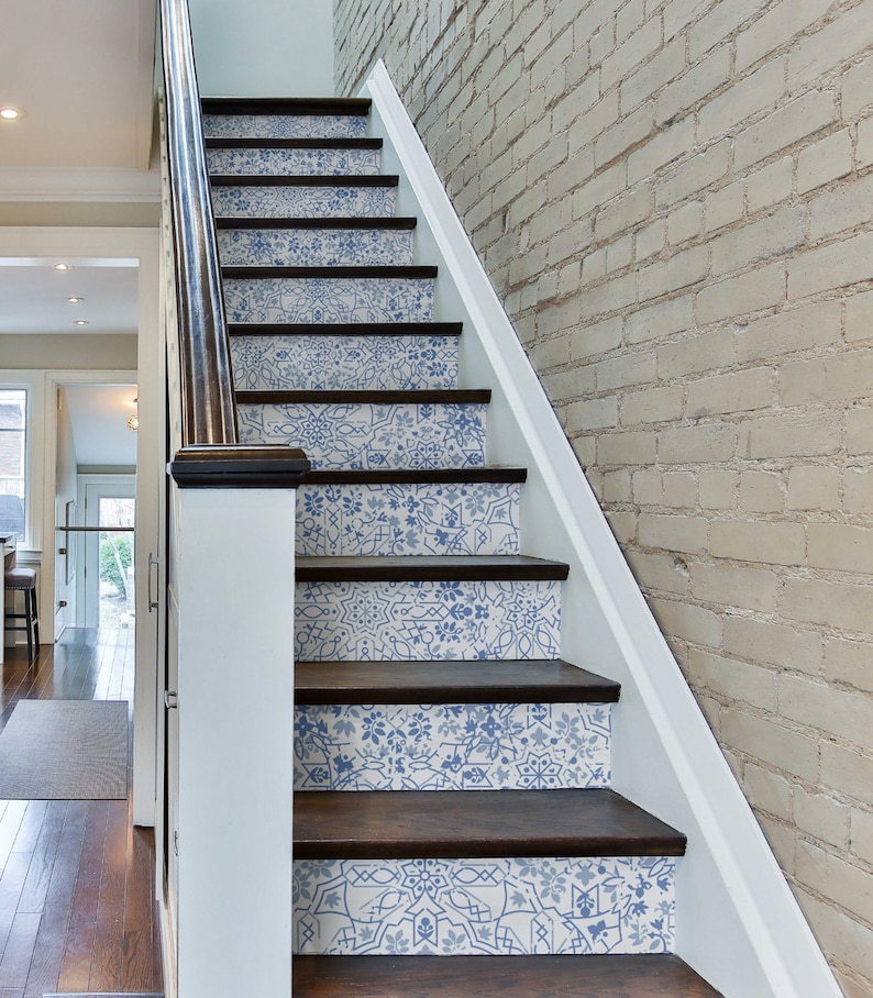 Art Deco Stair Riser Removable Stair Sticker Decals Blue | Etsy