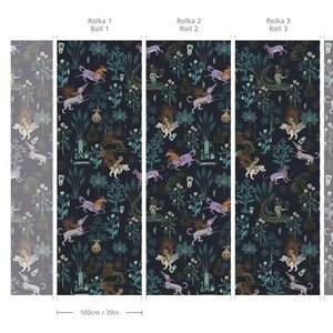 Botanical Beast Wallpaper: Purple Lion & Horse Mural, Black Background ...