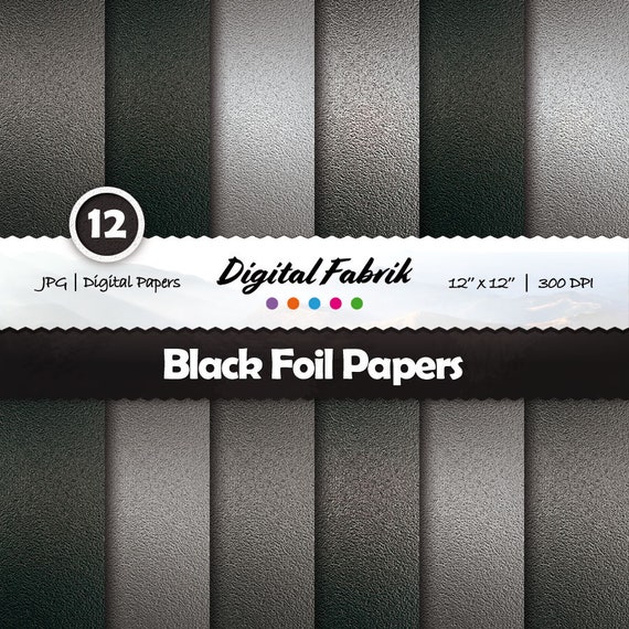 Black Metallic Foil Scrapbook Papers 12 Digital Papers Black | Etsy
