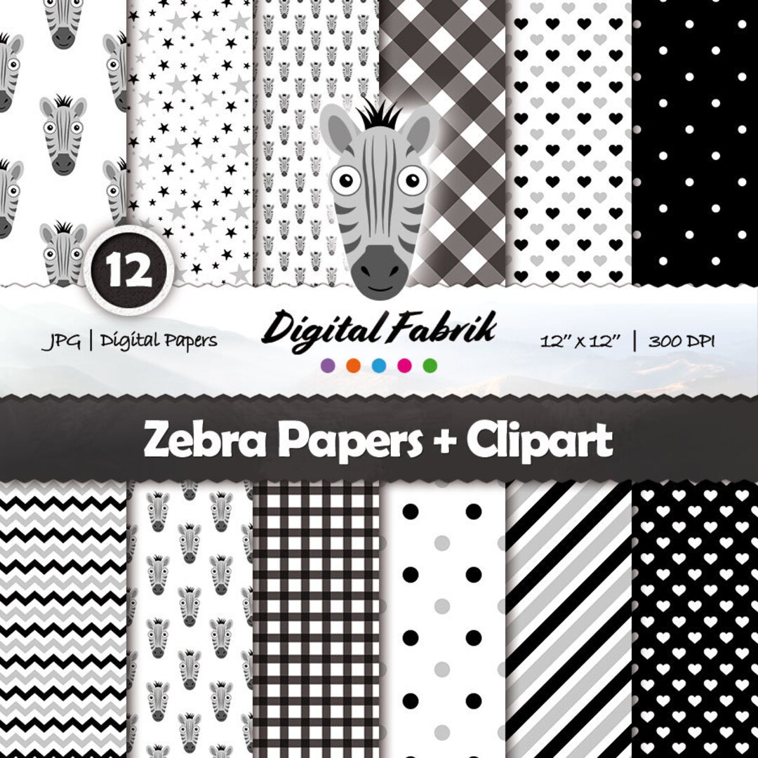Zebra Digital Papers Scrapbooking Papers Zebra Clipart - Etsy