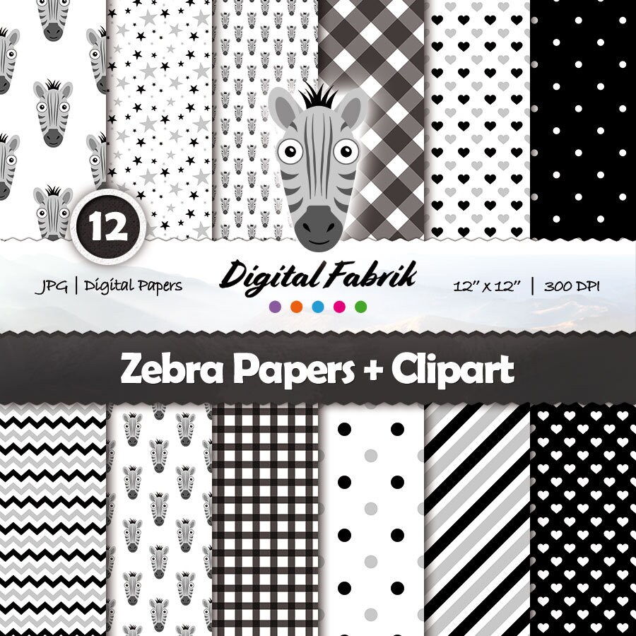 Zebra digital papers scrapbooking papers zebra clipart | Etsy