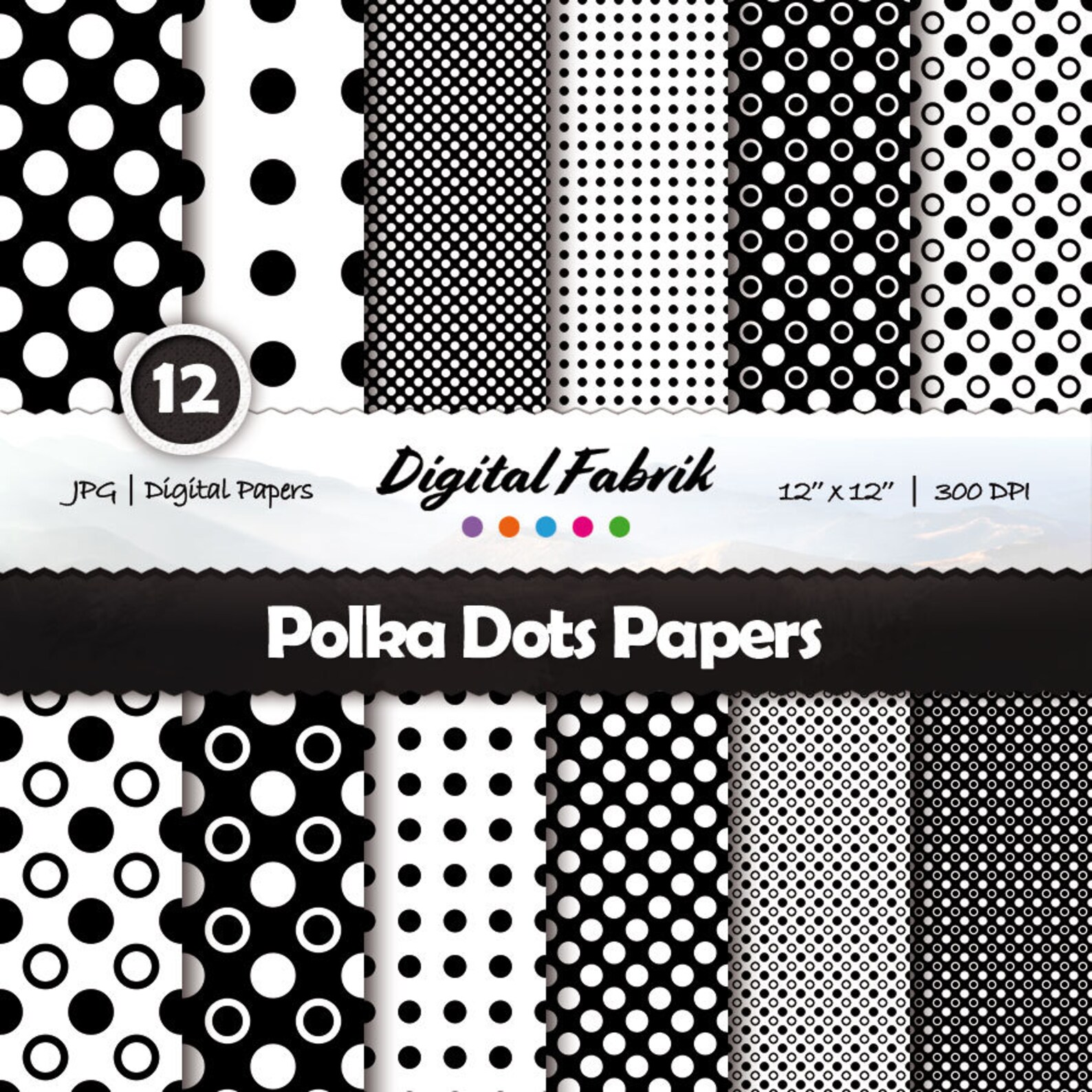 Polka Dots Digital Papers Black & White Dots Scrapbook - Etsy