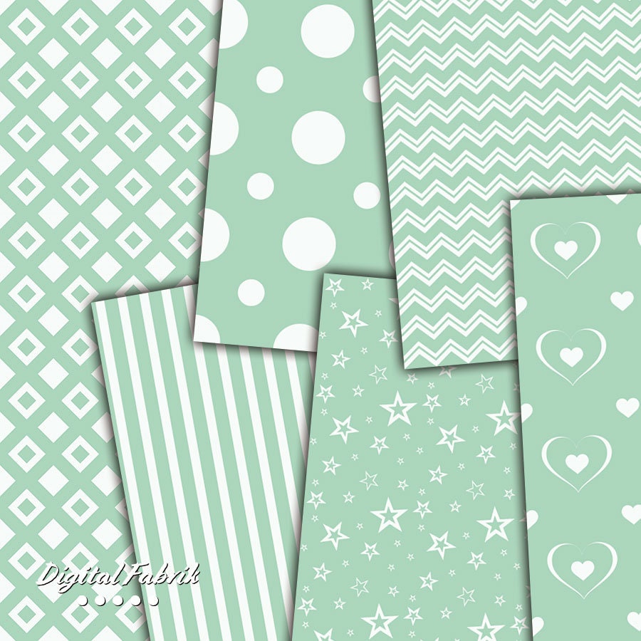 Mint & White Scrapbook Paper, 12 Digital Papers, Digital Paper Pack ...